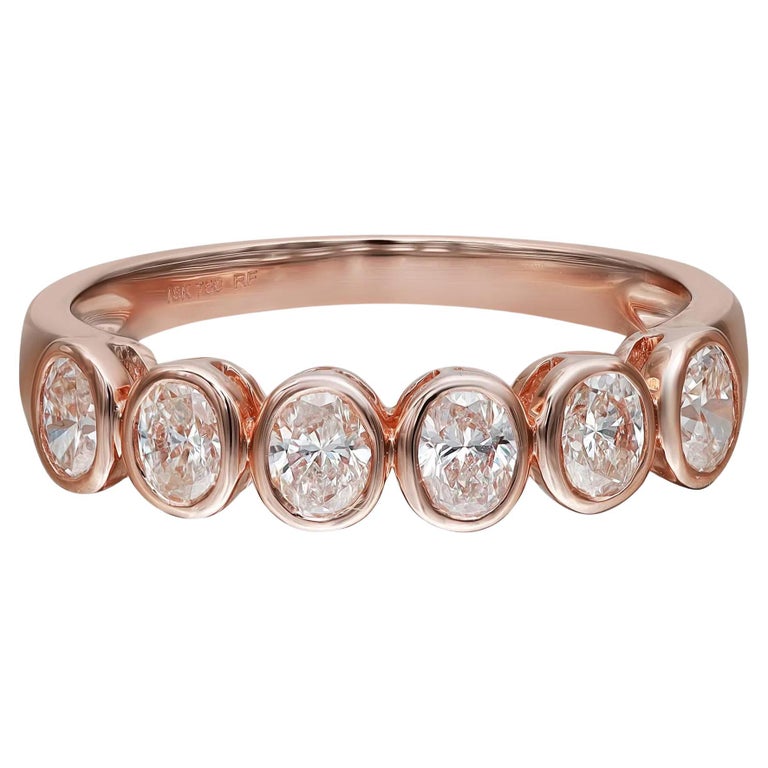 0.85cttw Bezel Set Oval Cut Diamond Eternity Band Ring 18k Rose Gold ...