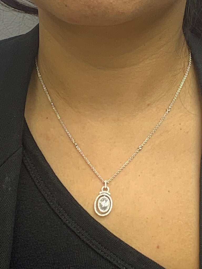 0.87 Carat Oval Shape Diamond Open Work Design Pendant Necklace in 18K ...