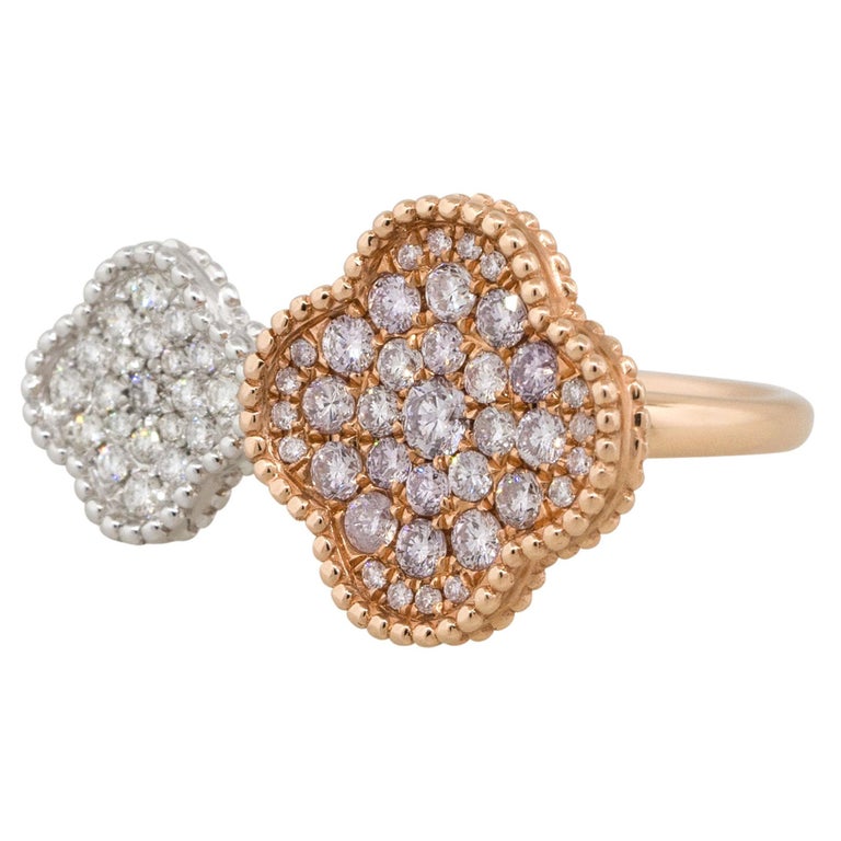 0.88 Carat Diamond Double Pave Clover Ring 18 Karat in Stock For Sale ...