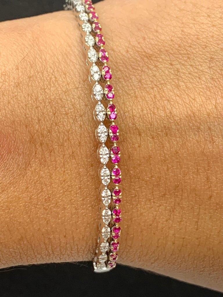 0.89 Carat Brilliant Cut Ruby and Diamond Bangle in 14K Mix Gold For ...