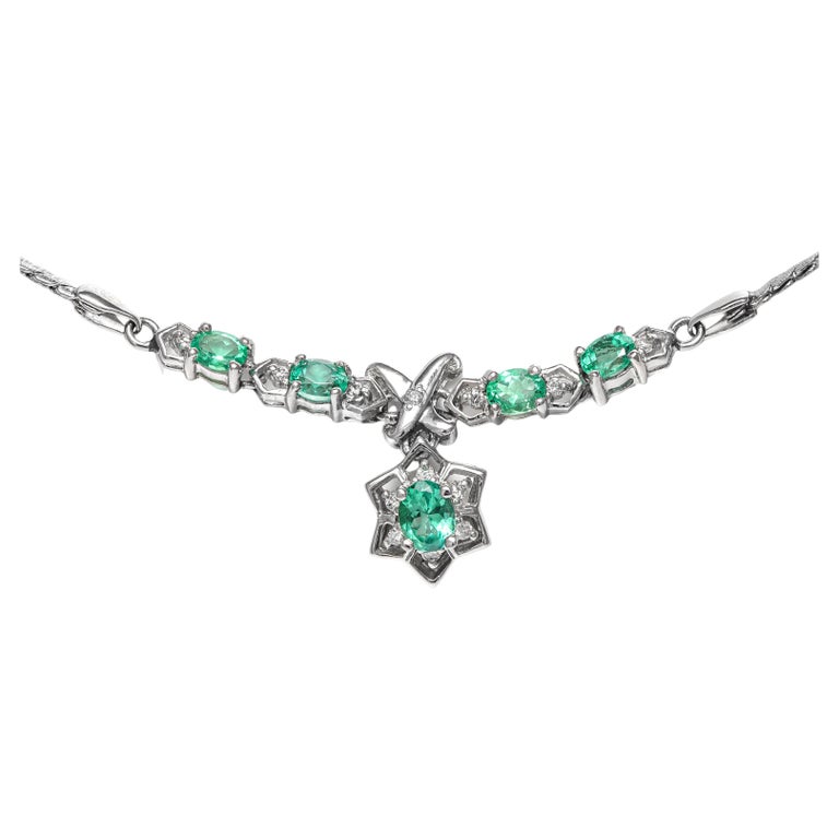 0.89 ct Natural Emeralds with 0.10 ct Natural White Diamonds Collier ...