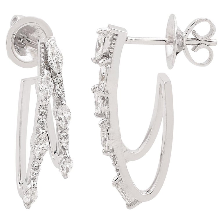 0,9 Karat SI Reinheit HI Farbe Marquise Diamant-Creolen aus 18 Karat Weißgold im Angebot bei 1stDibs