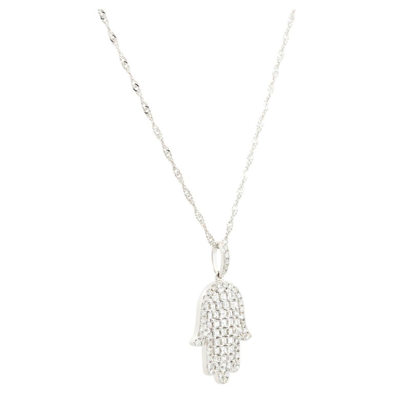 0.90 Carat Pave Diamond Hamsa Pendant on Singapore Chain 18 Karat in ...
