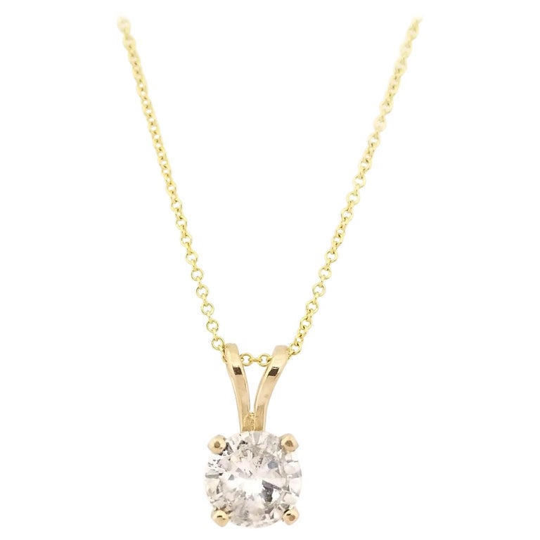 0.90 Carat Round Diamond Pendant 14 Karat Yellow Gold For Sale at 1stDibs