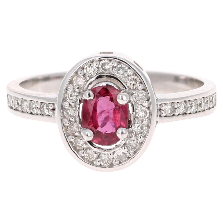 0.90 Carat Ruby Diamond 14 Karat White Gold Ring For Sale at 1stDibs