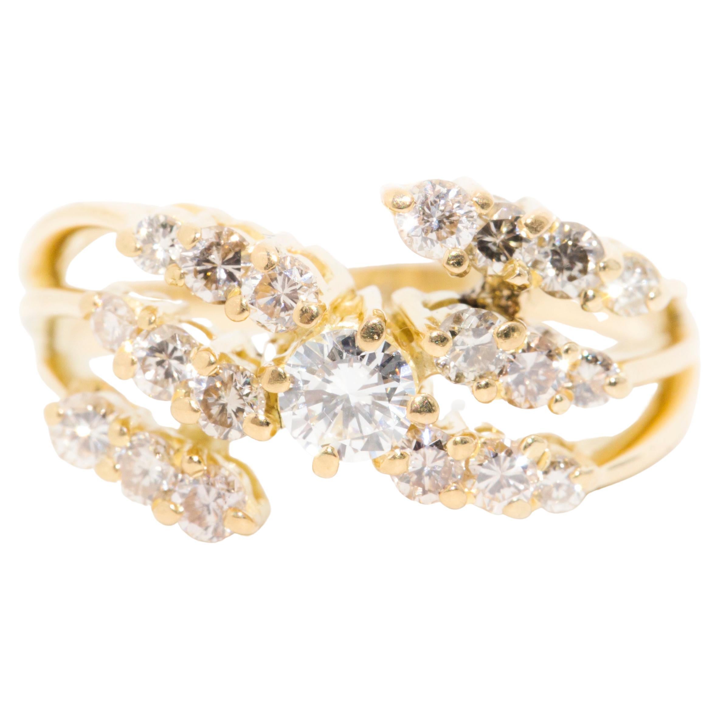 1970s 18 Carat Yellow Gold Seven Stone Diamond Cluster Ring For Sale at ...