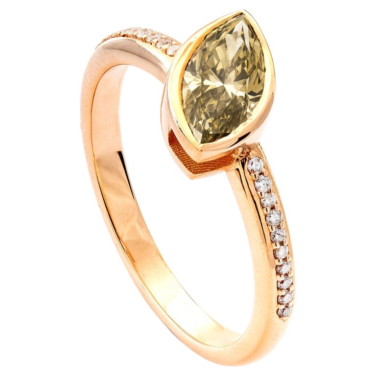 0.90 Ct Natural Fancy Gray Yellow Diamond Ring For Sale at 1stDibs