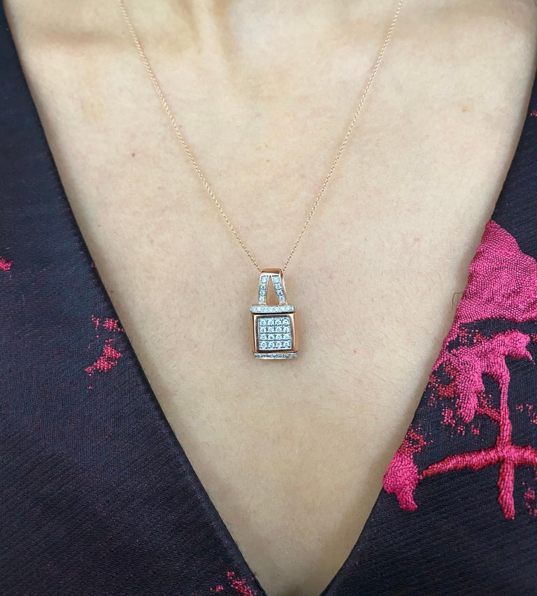 Reversible Round Cognac and White Diamond Pendant Necklace 14K Rose ...