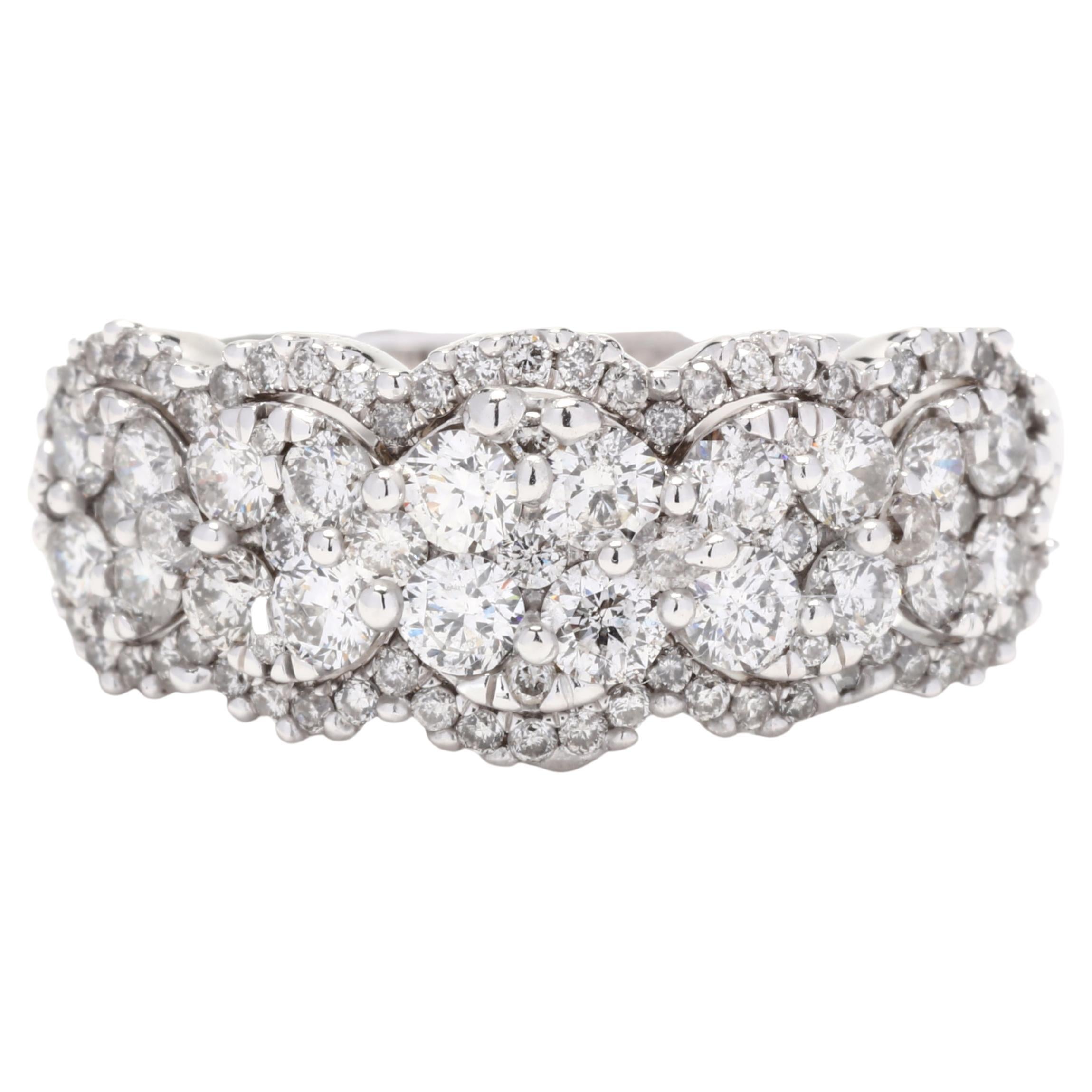 0.90ctw Diamond Cluster Wide Band Ring, 14K White Gold, Ring Size 6.5 ...