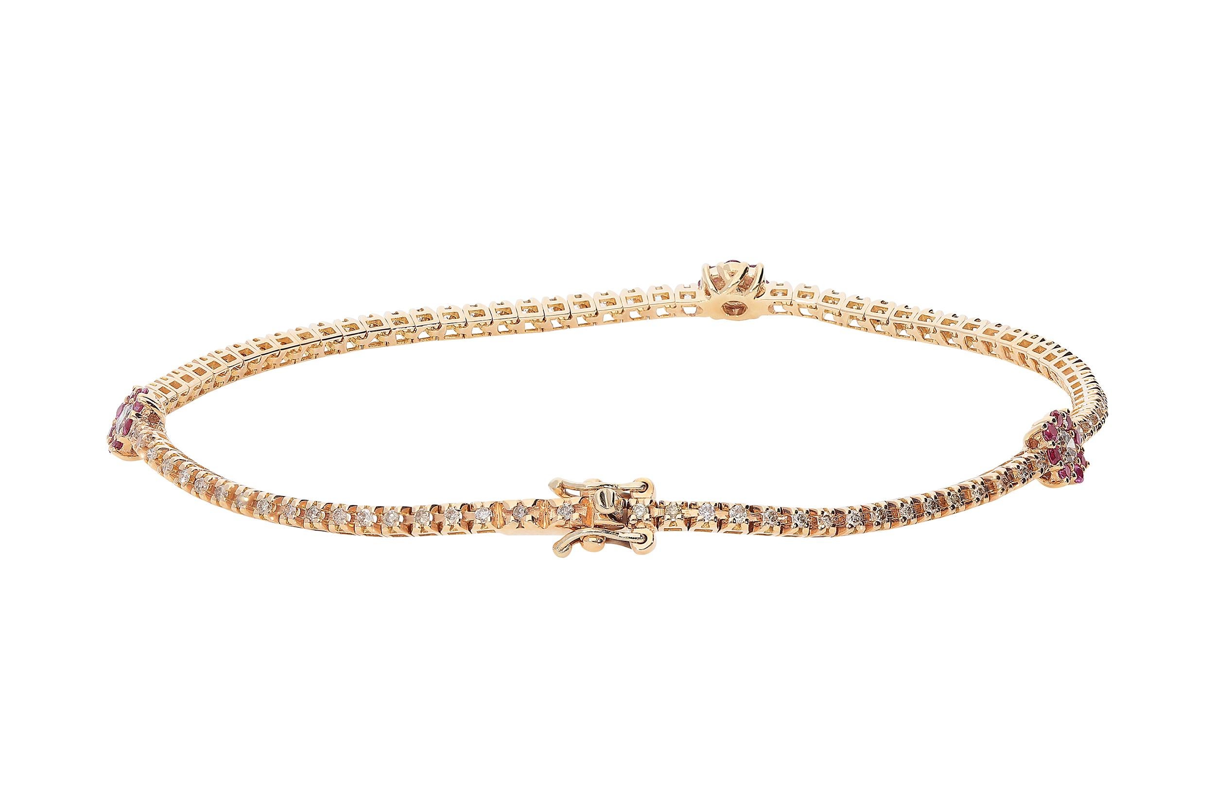 0 91 Brown Diamonds 0 26 Rubies 18 Karat Pink Gold Flower Tennis