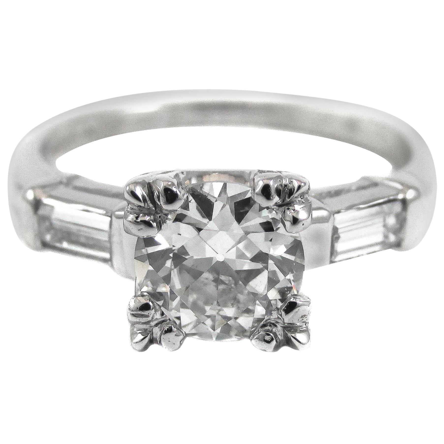 1.91 Carat Old European Cut Diamond Platinum Engagement Ring For Sale ...