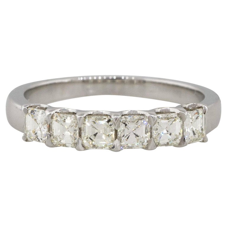 0.92 Carat Asscher Cut Diamond Six Stone Bridal Ring 18 Karat in Stock ...