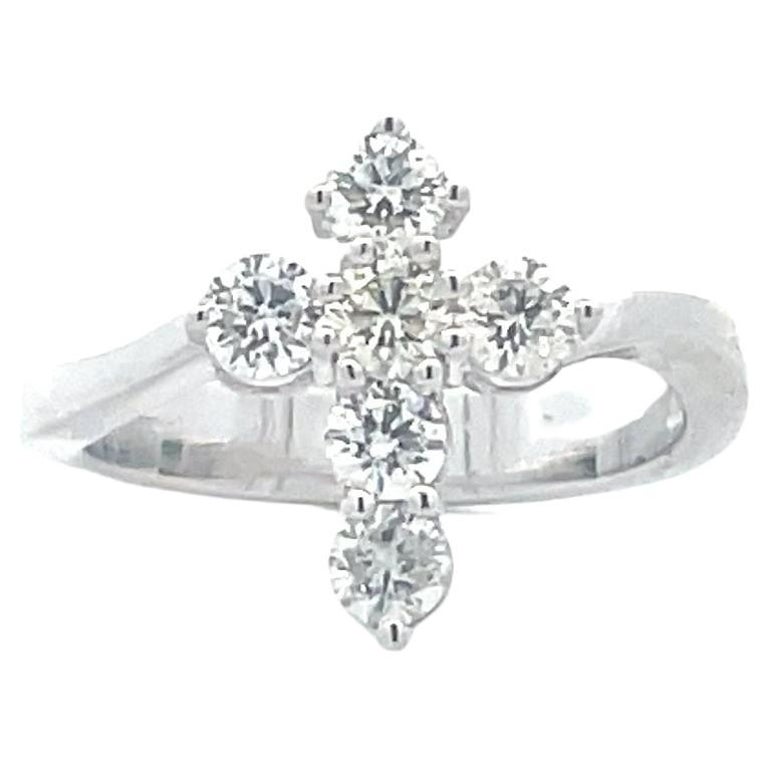 0.92 ct. Diamond Cross Curved Tapered Ring in 14K White Gold Rhodium ...