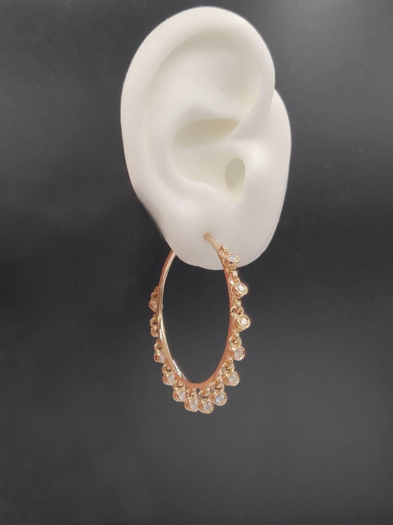 0.94 Carat Diamond Dangling Drop Hoops in 18K Rose Gold for Pierced ...