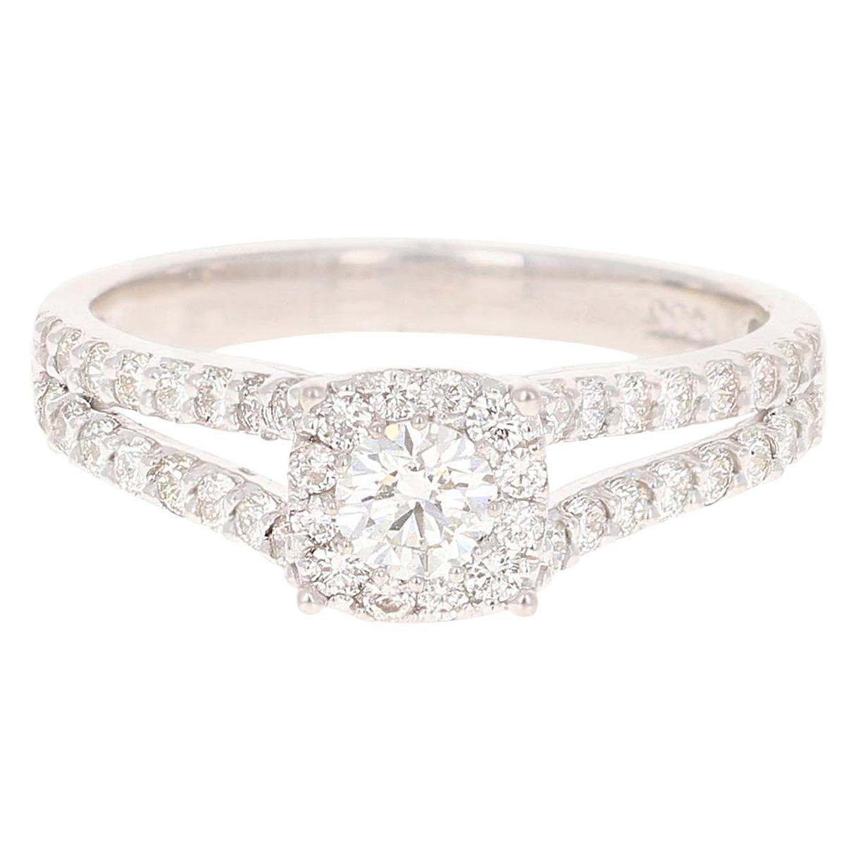 0.95 Carat Diamond 14 Karat White Gold Cluster Bridal Ring For Sale at ...