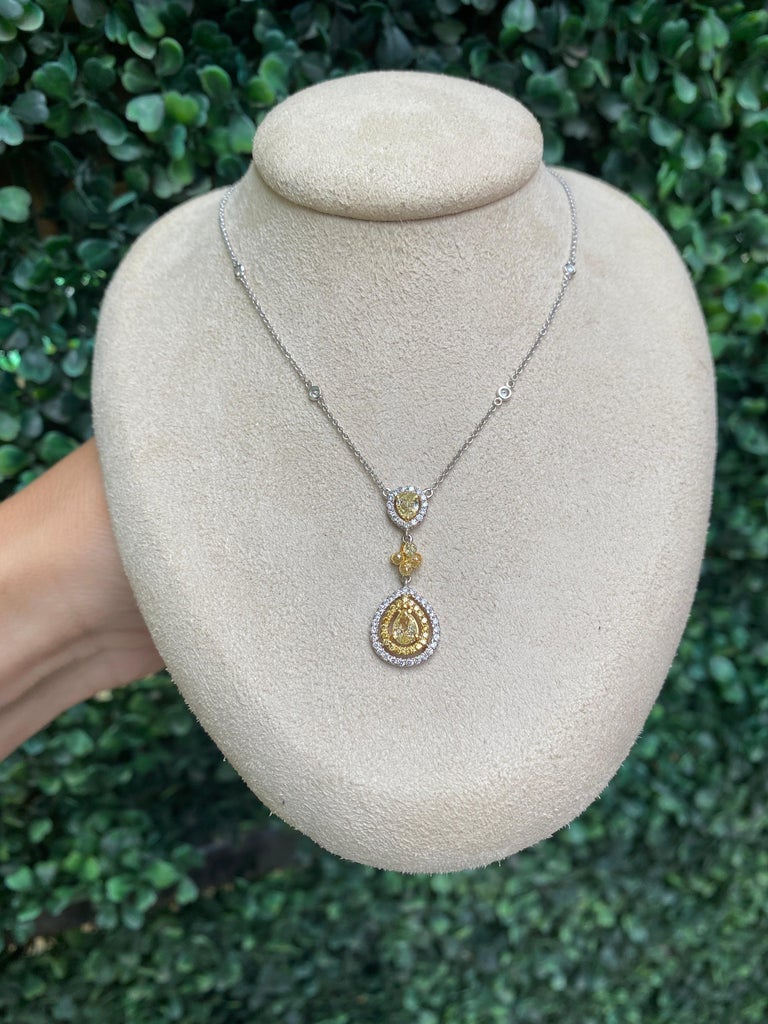 0.95 Carat Total Weight Fancy Yellow and White Diamond 18 Karat Gold ...