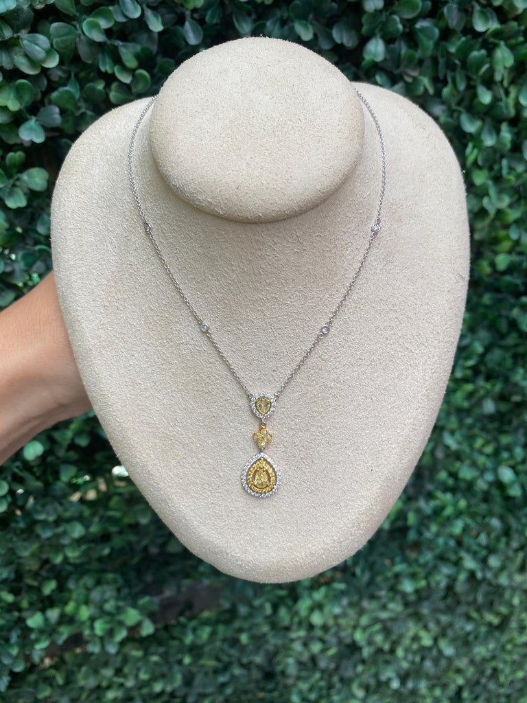0.95 Carat Total Weight Fancy Yellow and White Diamond 18 Karat Gold ...