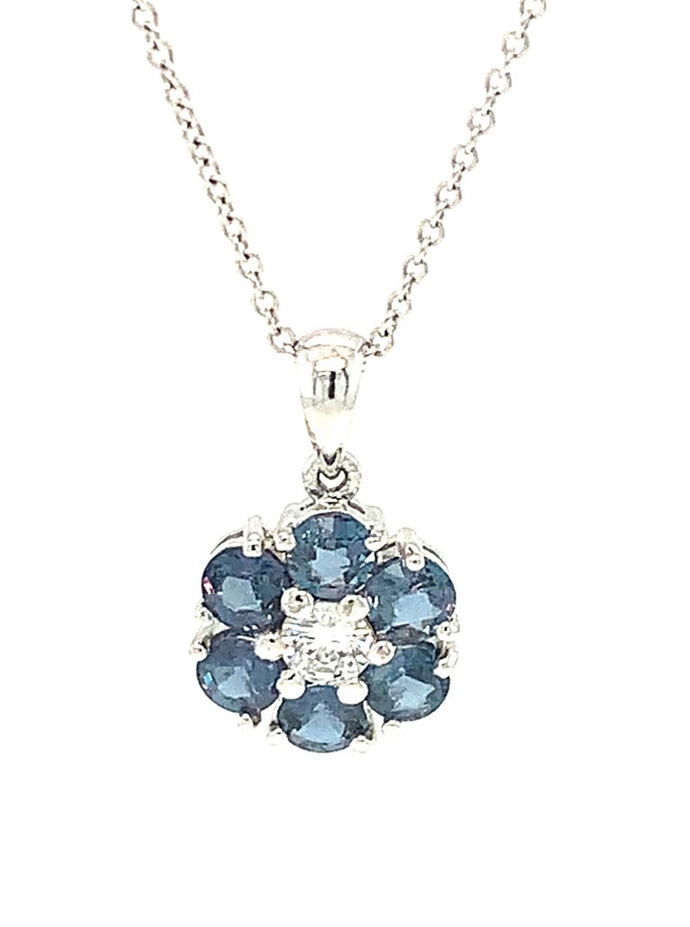 0.95 carat t.w. Alexandrite, Diamond 18k White Gold Floral Drop Pendant ...
