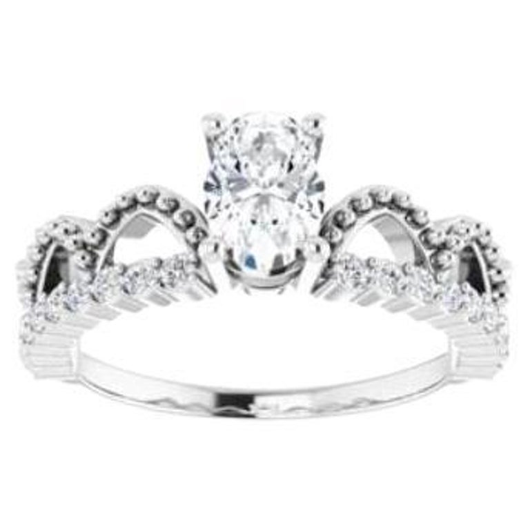 Customizable 0.95 TCW Crown Inspired Oval Solitaire Engagement Ring For ...