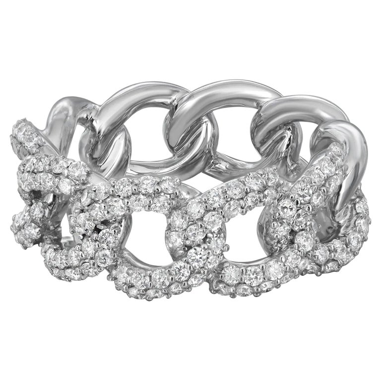 0.95cttw Pave Set Diamond Chain Link Band Ring 18k White Gold For Sale ...