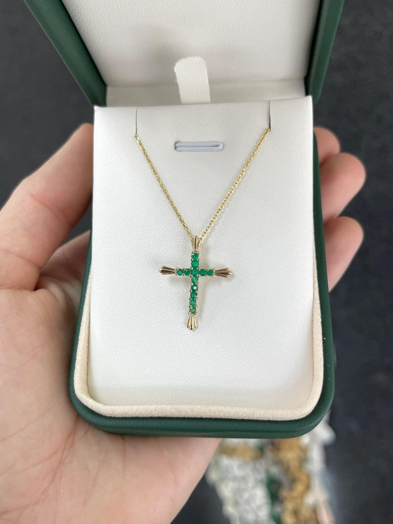 0.95tcw Natural Colombian Emerald Rich Green Round Cut Cross Pendant ...
