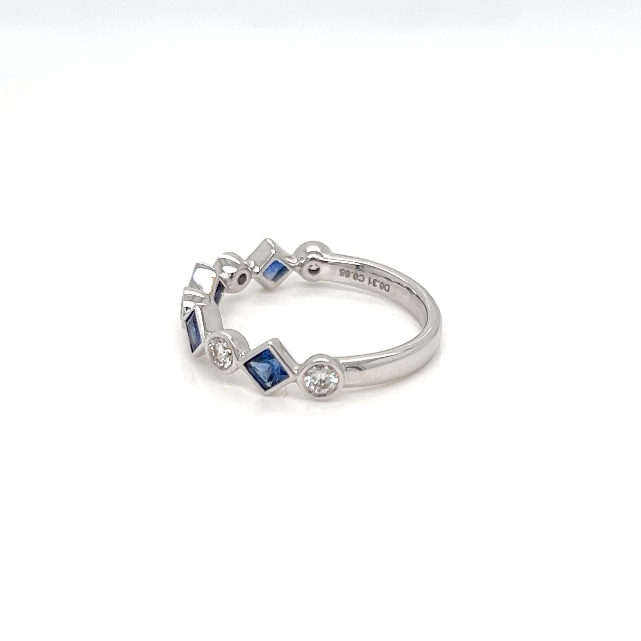 0.96 Carats Princess Cut Sapphire Half Eternity Bezel Ring Band with ...