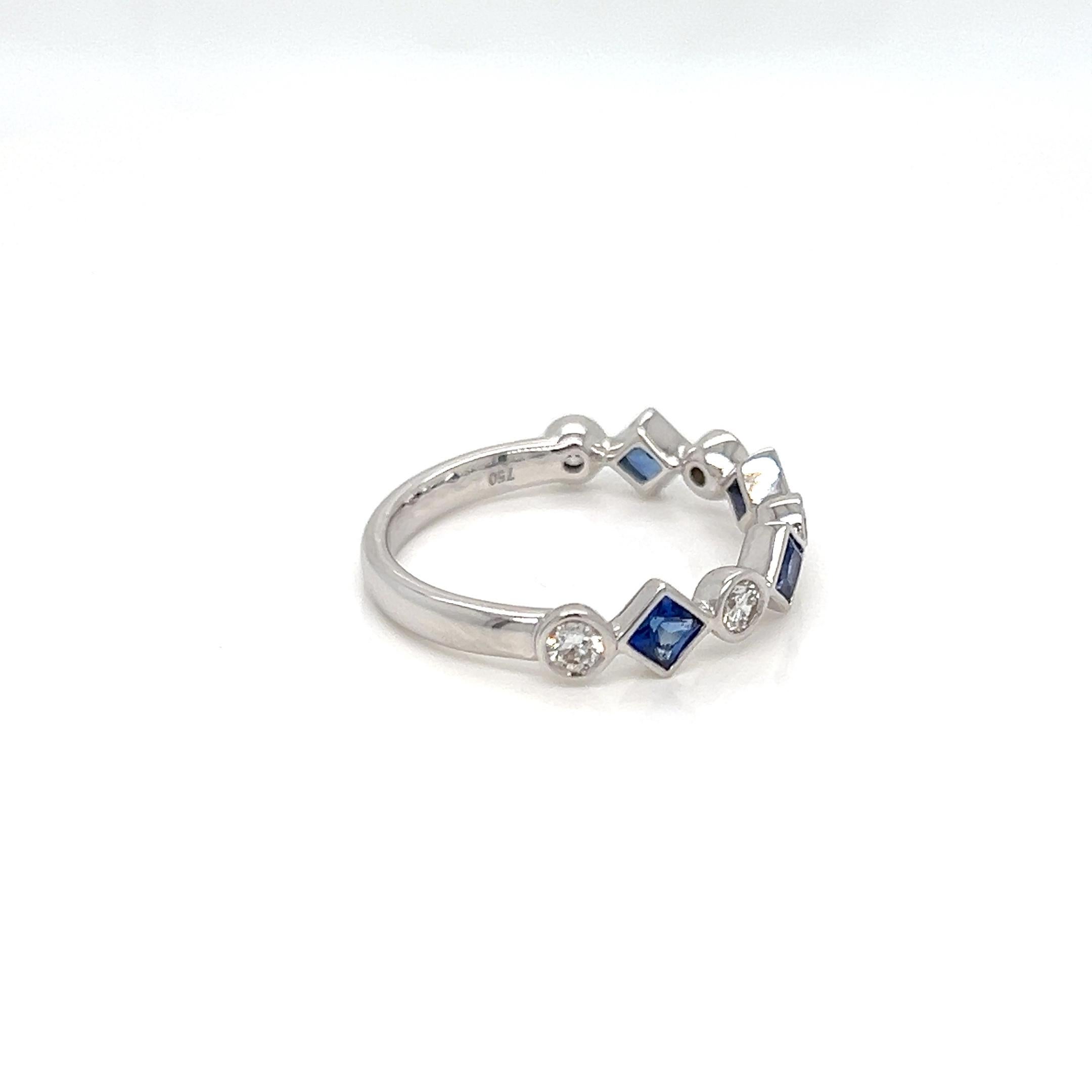 0.96 Carats Princess Cut Sapphire Half Eternity Bezel Ring Band with ...