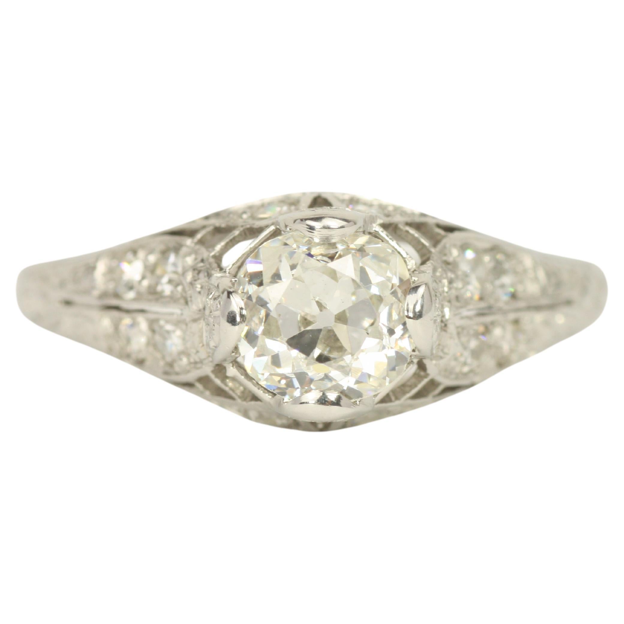 0.98 Total Carat Old Mine and Round Cut 1920s Art Deco Filigree ...