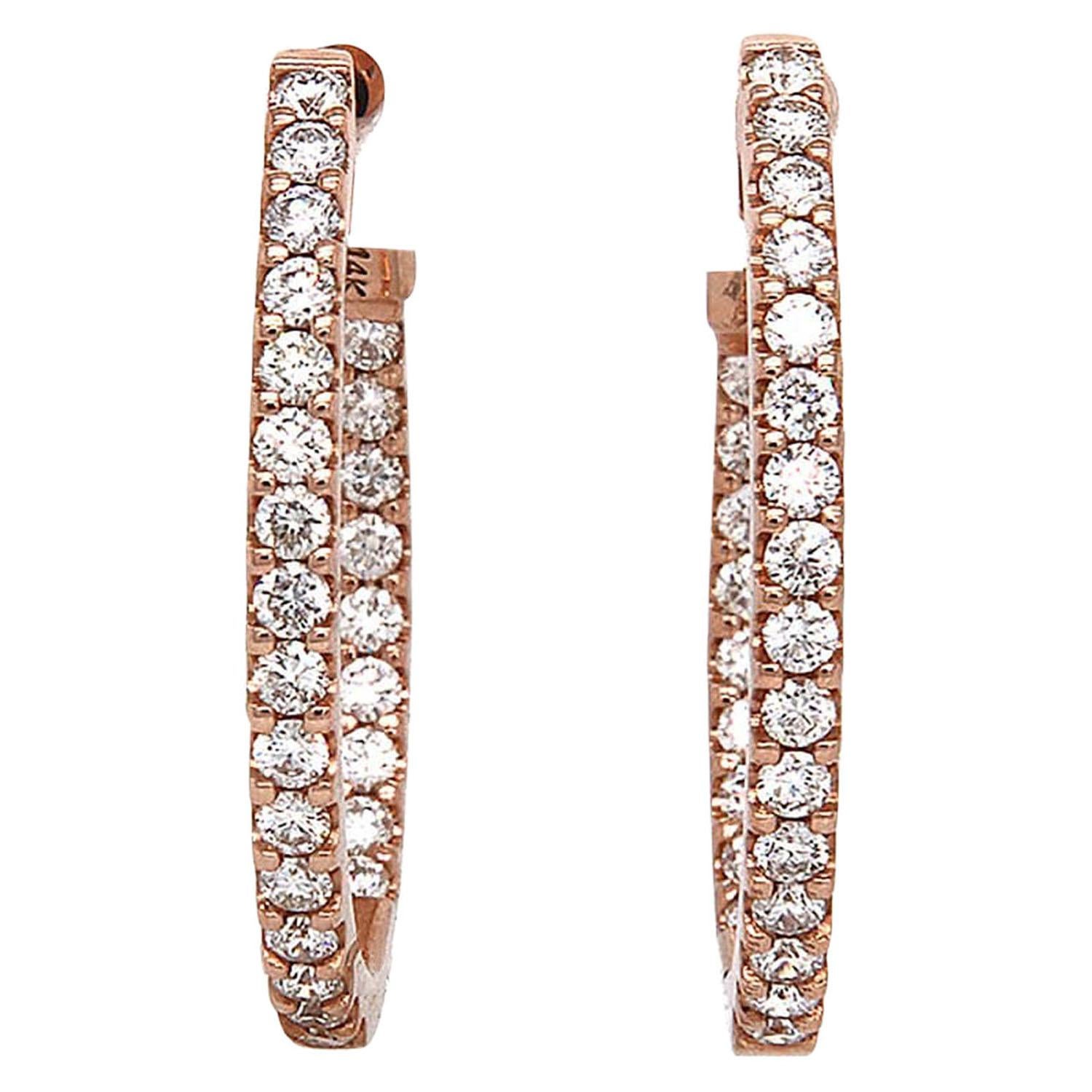 14K Diamond Oval In/Out Hoop Earrings Yellow Gold For Sale at 1stDibs