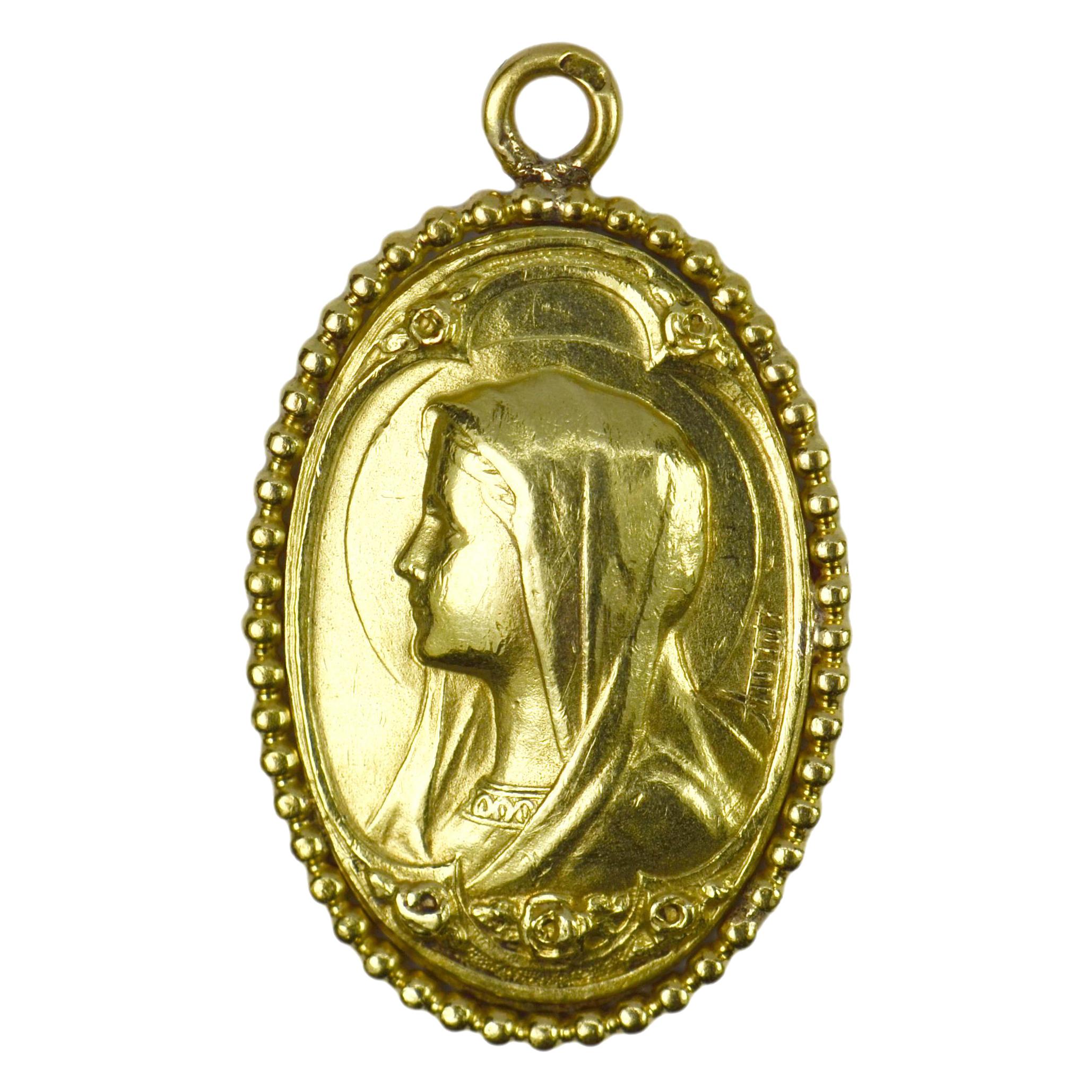 18 Karat Yellow Gold Holy Family Medal Pendant at 1stDibs | 18 karat ...