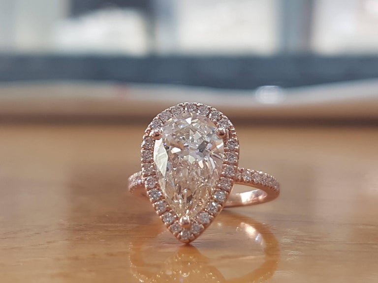 1 1/2 Carat 14 Karat Rose Gold Pear Diamond Engagement Ring, Tear Drop ...