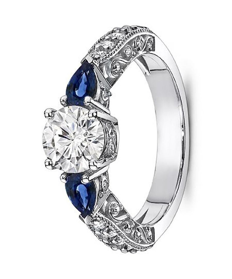 Customizable 1 1/2 Carat Diamond and Sapphire Engagement Ring For Sale ...