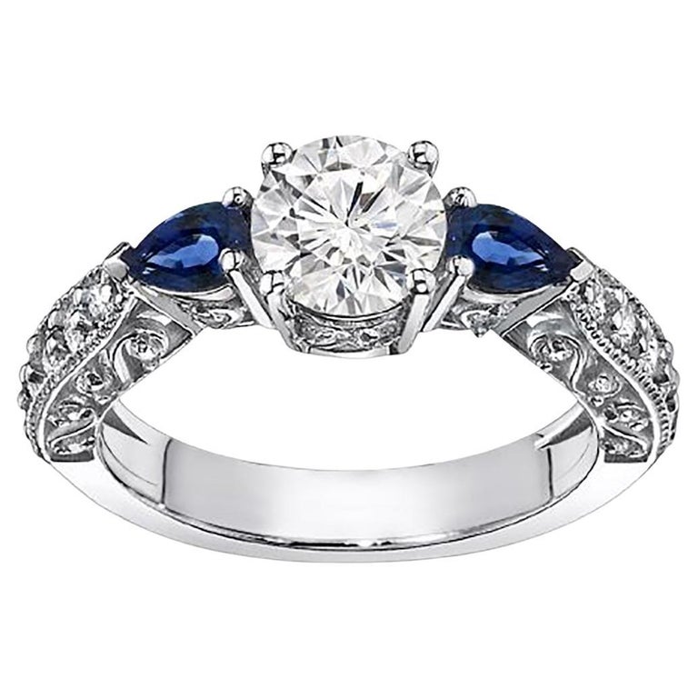 Customizable 1 1/2 Carat Diamond and Sapphire Engagement Ring For Sale ...
