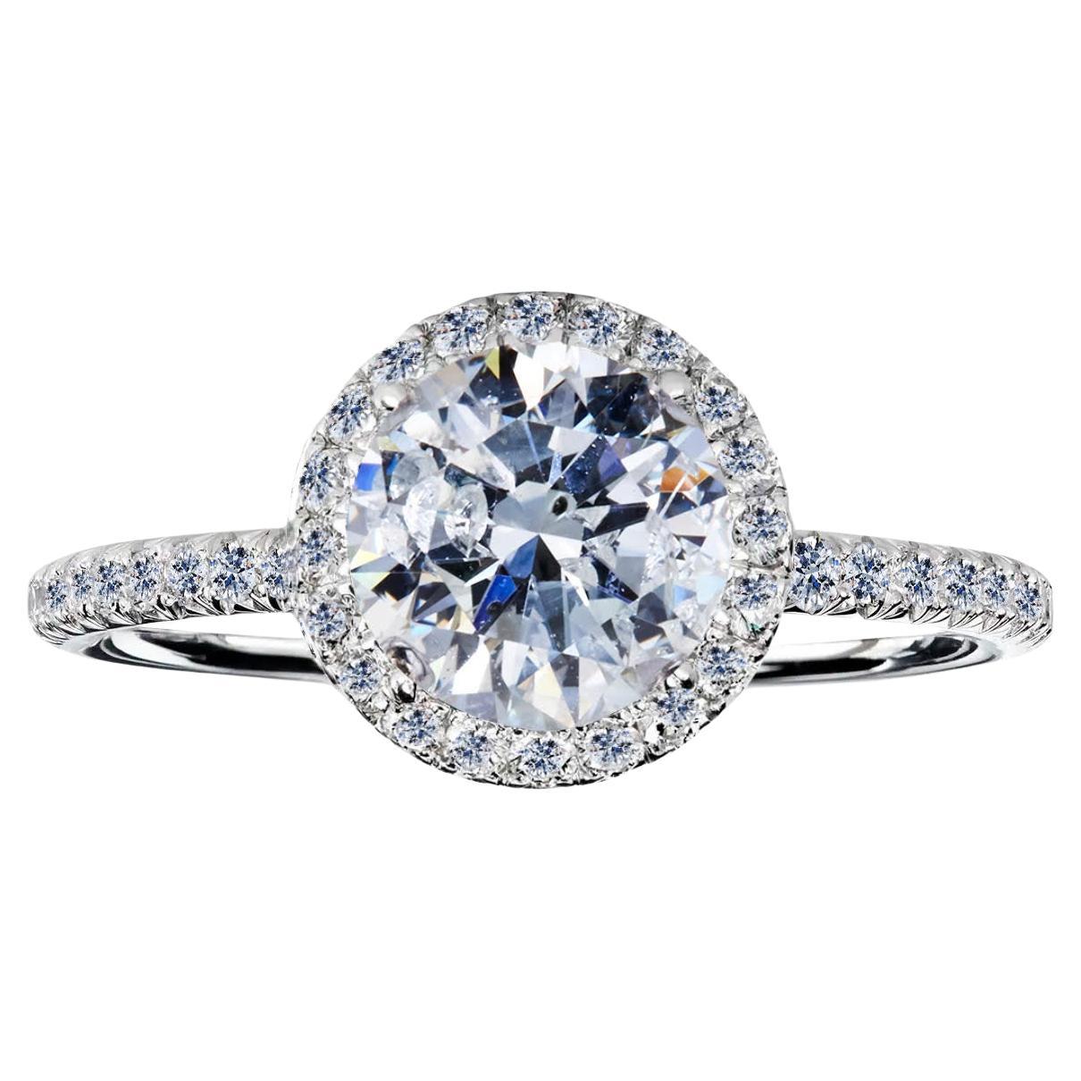 1 1/3 Ct Natural Real Round Solitaire Diamond Halo Engagement Ring 14k ...