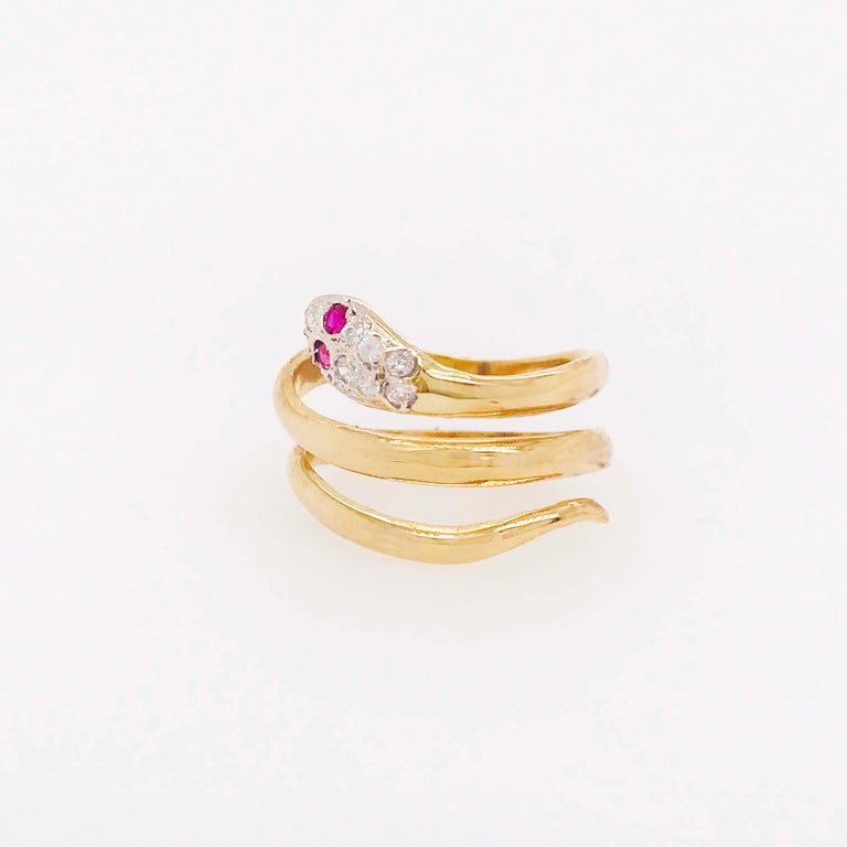 1/10 Carat '0.10 Carat' Diamond and Ruby Snake Wrap Ring in 18 Kt Gold ...