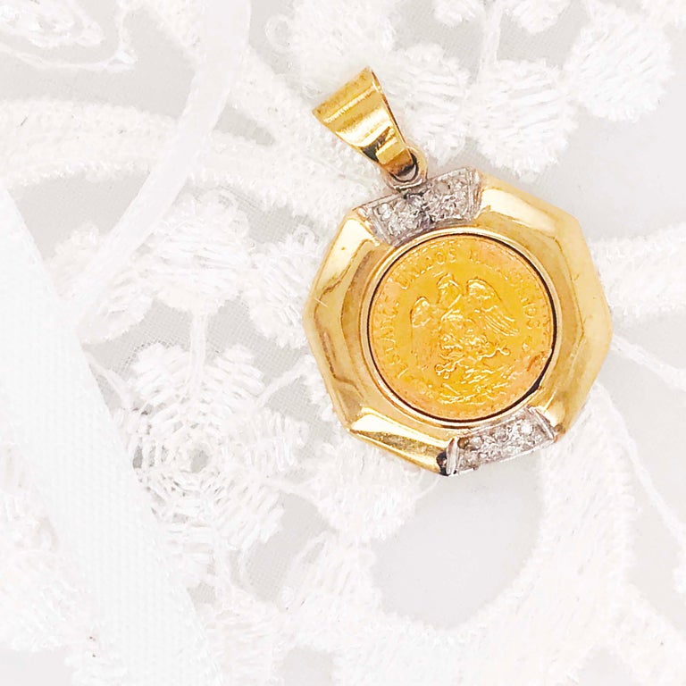 1/10 Carat Diamond Dos Peso Coin Pendant Custom 14 Karat Gold Diamond ...