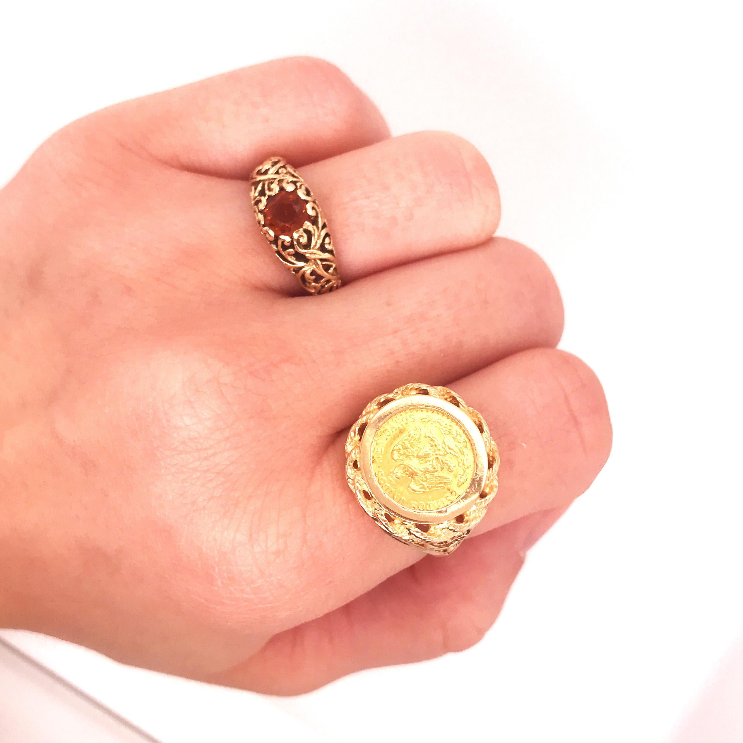 1/10 Peso Coin Ring Estate Piece in 14 Karat Yellow Gold For Sale at ...