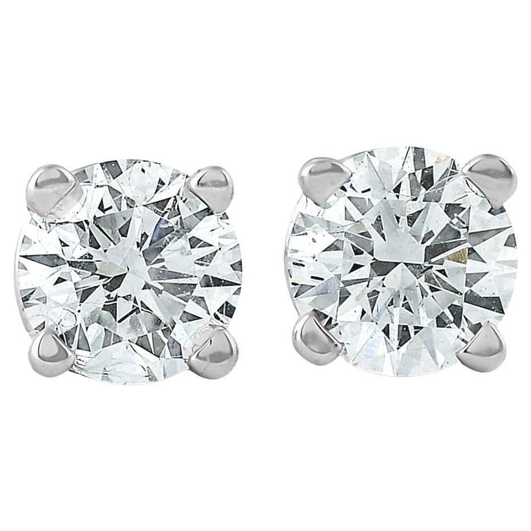 1/2Ct TW Round Cut Four Prong Natural Diamond Studs in 14k White Gold ...