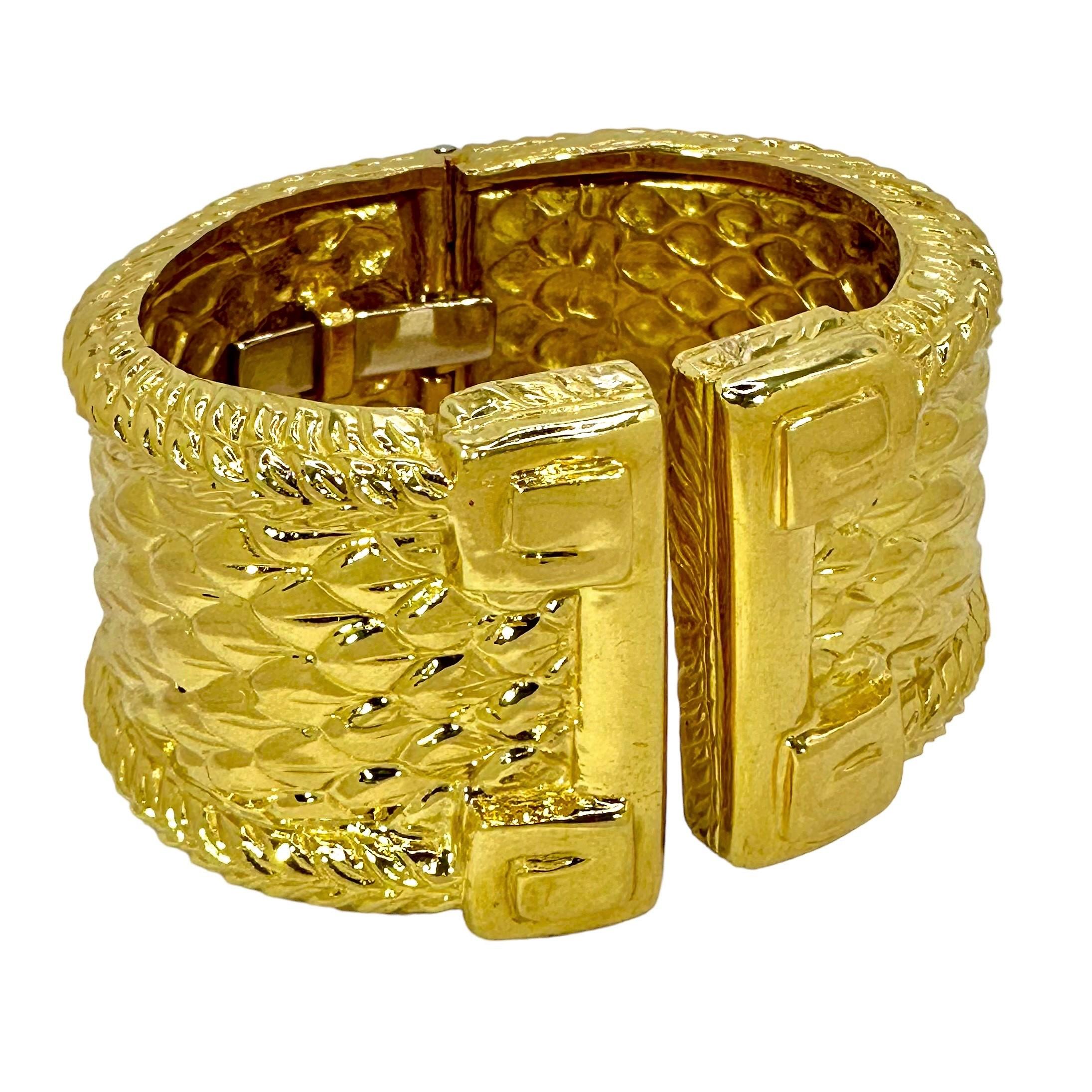 Wide 18k Yellow Gold Split Front Cuff Bracelet 166.5 Grams For Sale at ...