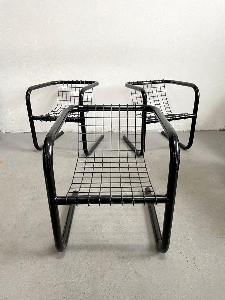 1/3 Vintage Mid-Century 1970's Cantilever Lacquered Metal Chair, Mesh ...
