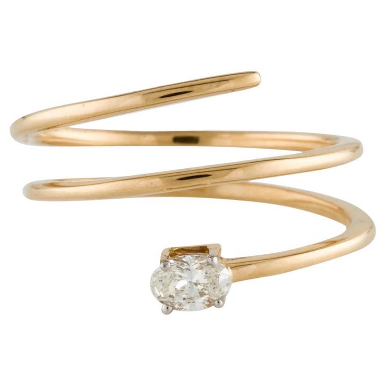 1/4 Carat Oval Cut Diamond Gold Coil Ring For Sale at 1stDibs