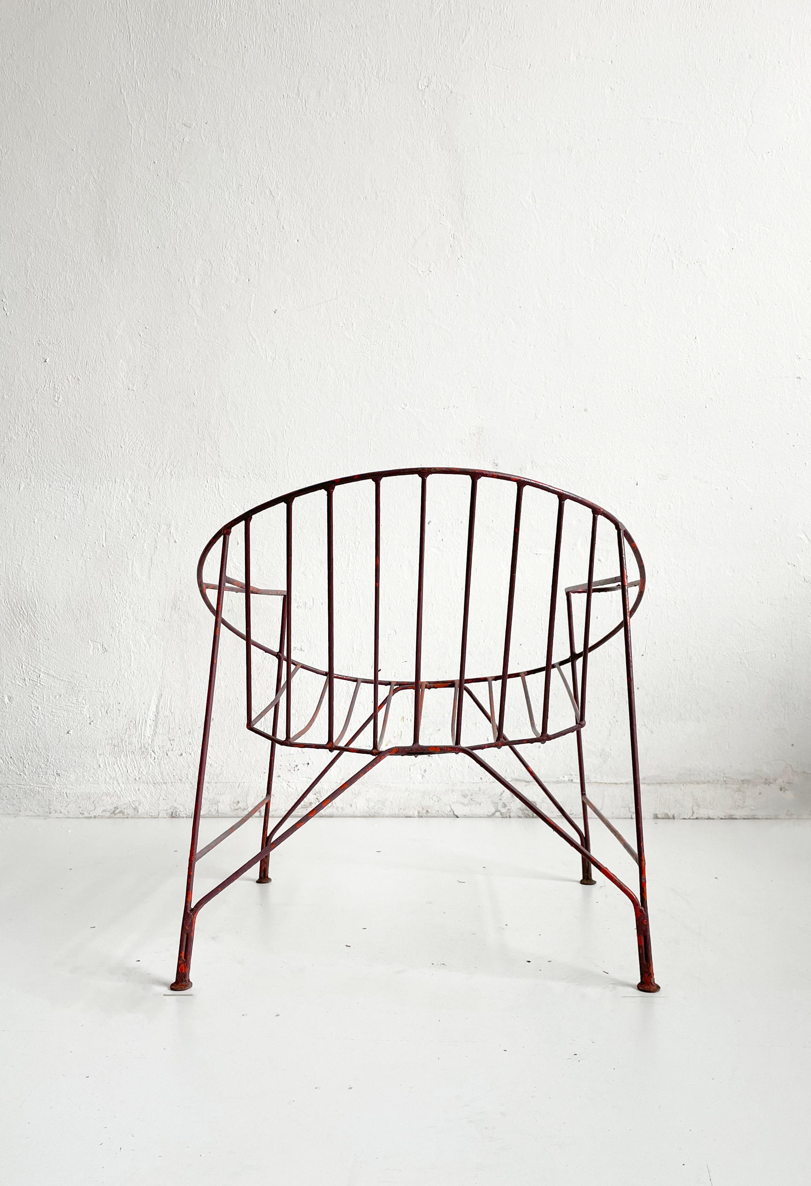 1/4 French Artisanal Mid Century Red Painted Hand Wrought Iron Chair ...