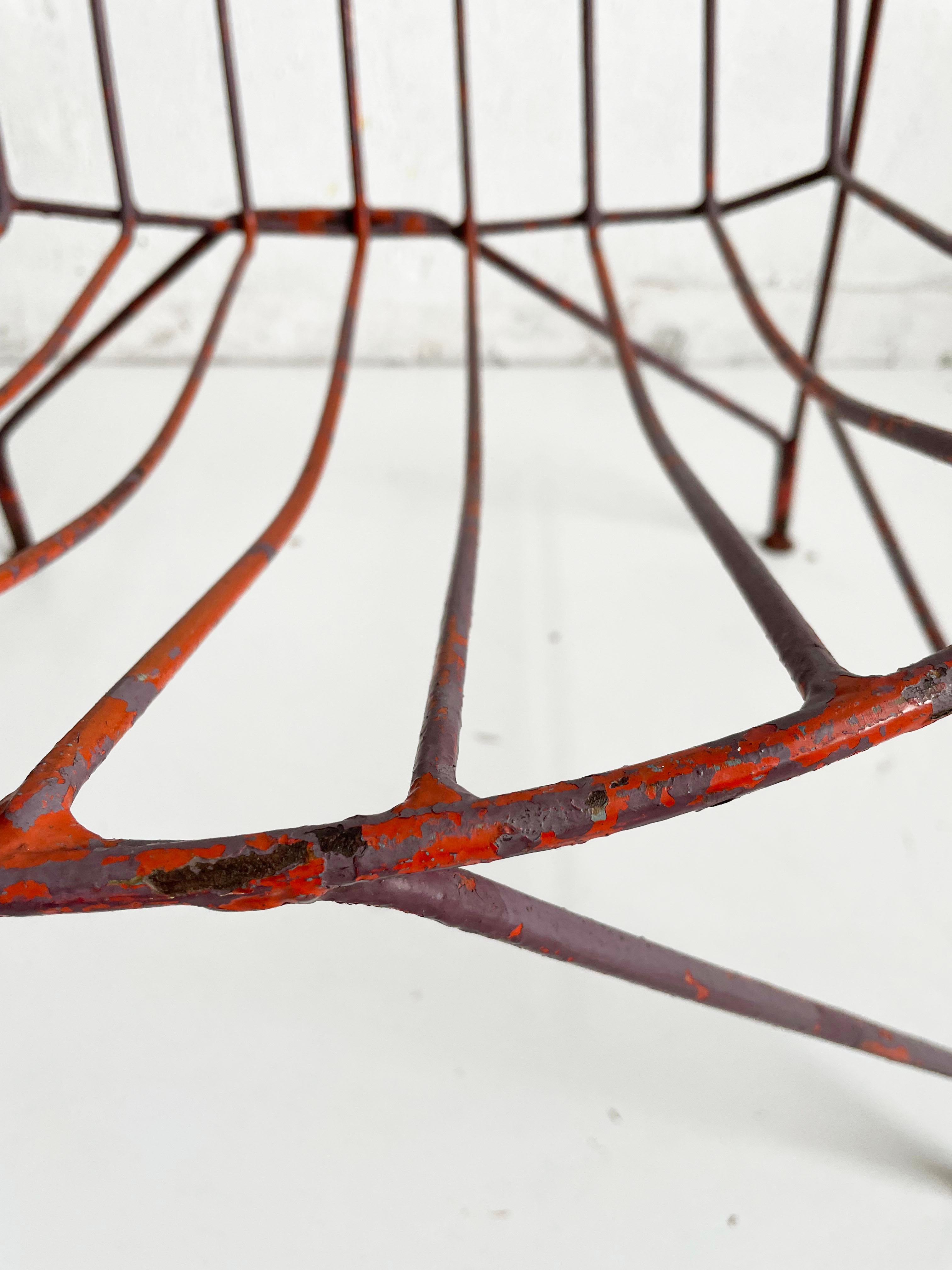 1/4 French Artisanal Mid Century Red Painted Hand Wrought Iron Chair ...