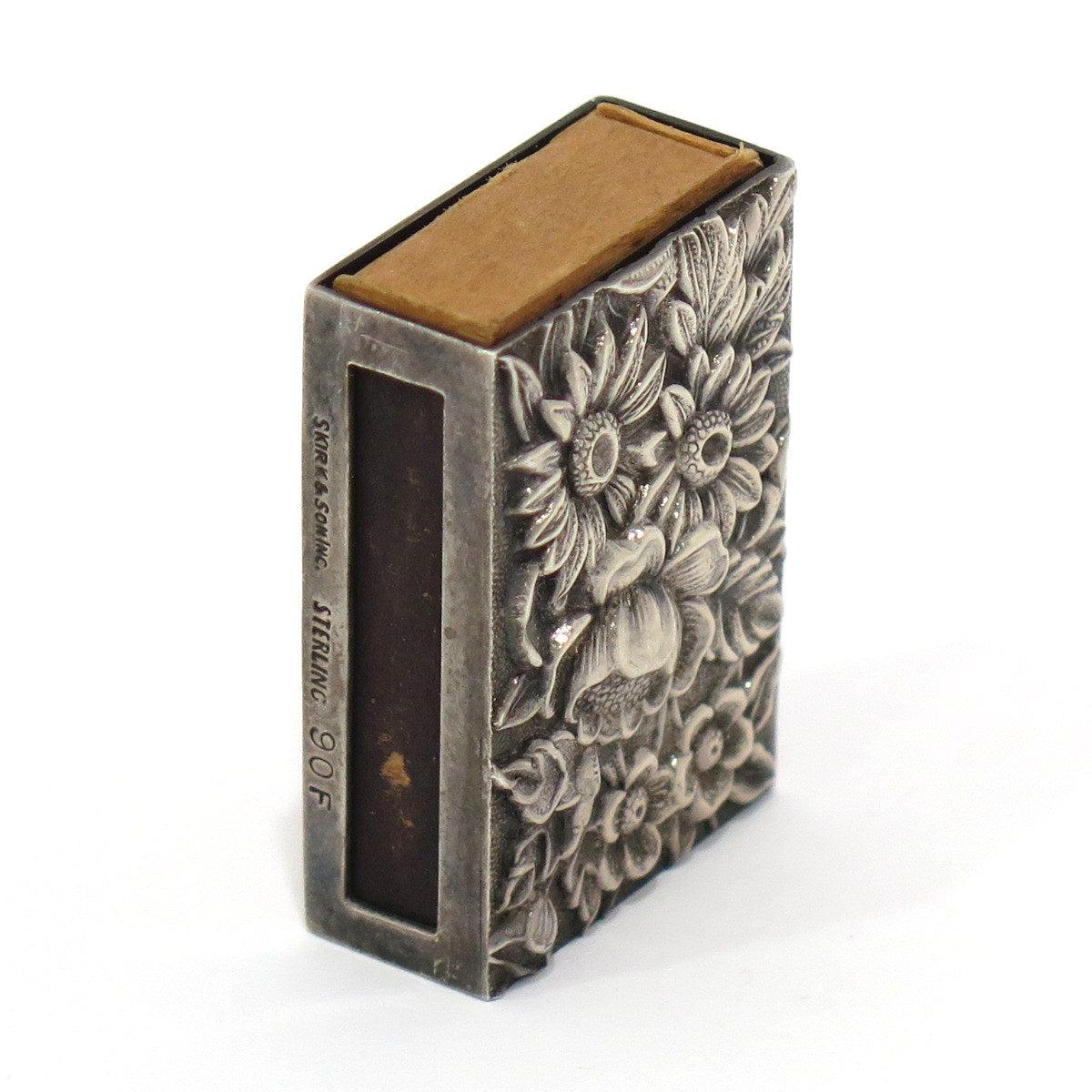Sterling Silver S. Kirk and Son Antique Floral Repousse Match Box Case For Sale at 1stDibs