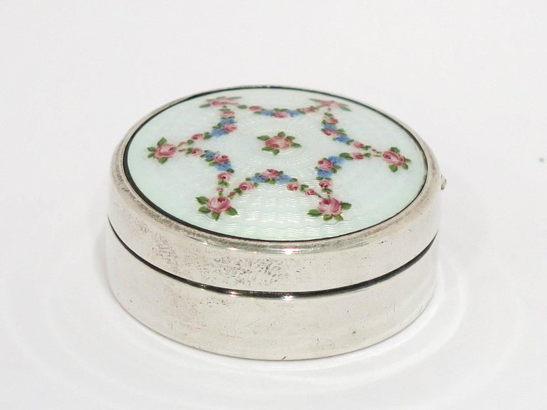 Sterling Silver White Guilloche Antique English Rose Garlands Pill Box ...