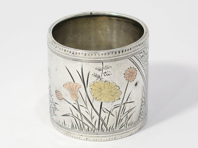 Coin Silver Mixed Metal Antique American Floral Napkin Ring For Sale at ...