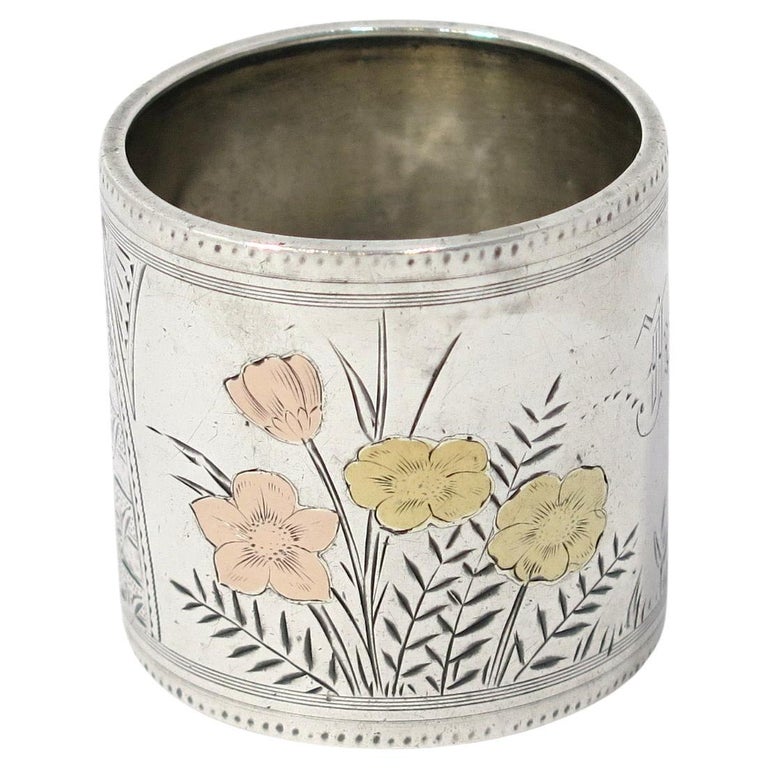 Coin Silver Mixed Metal Antique American Floral Napkin Ring For Sale at ...