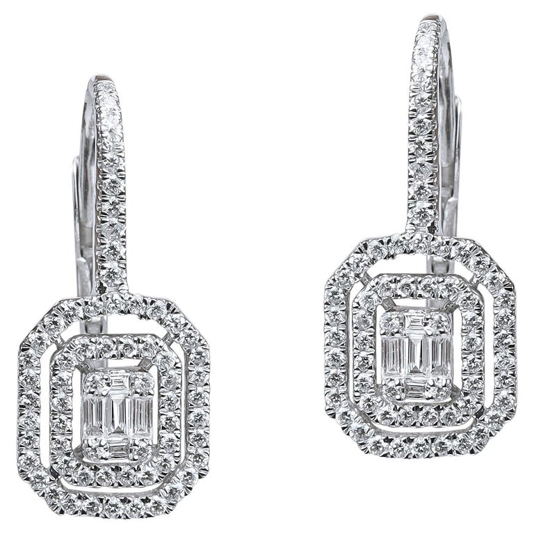 1 Carat Art Deco Diamond Baguette Cut Drop Dangle Earrings Illusion ...