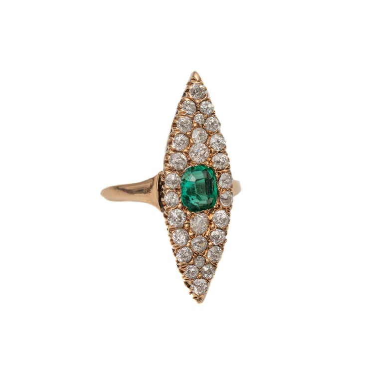 1 Carat Diamond and .5 Carat Emerald Victorian Navette Ring For Sale at ...