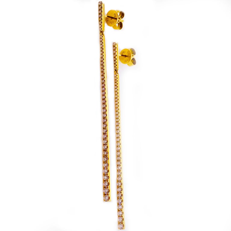 1 Carat Diamond Bar Earring Dangles 18 Karat Gold 1.00 Carat Diamond ...